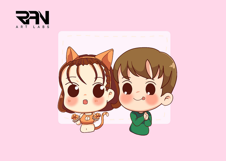 Cute couple chibi art character portrait by RAN Art Labs on Dribbble