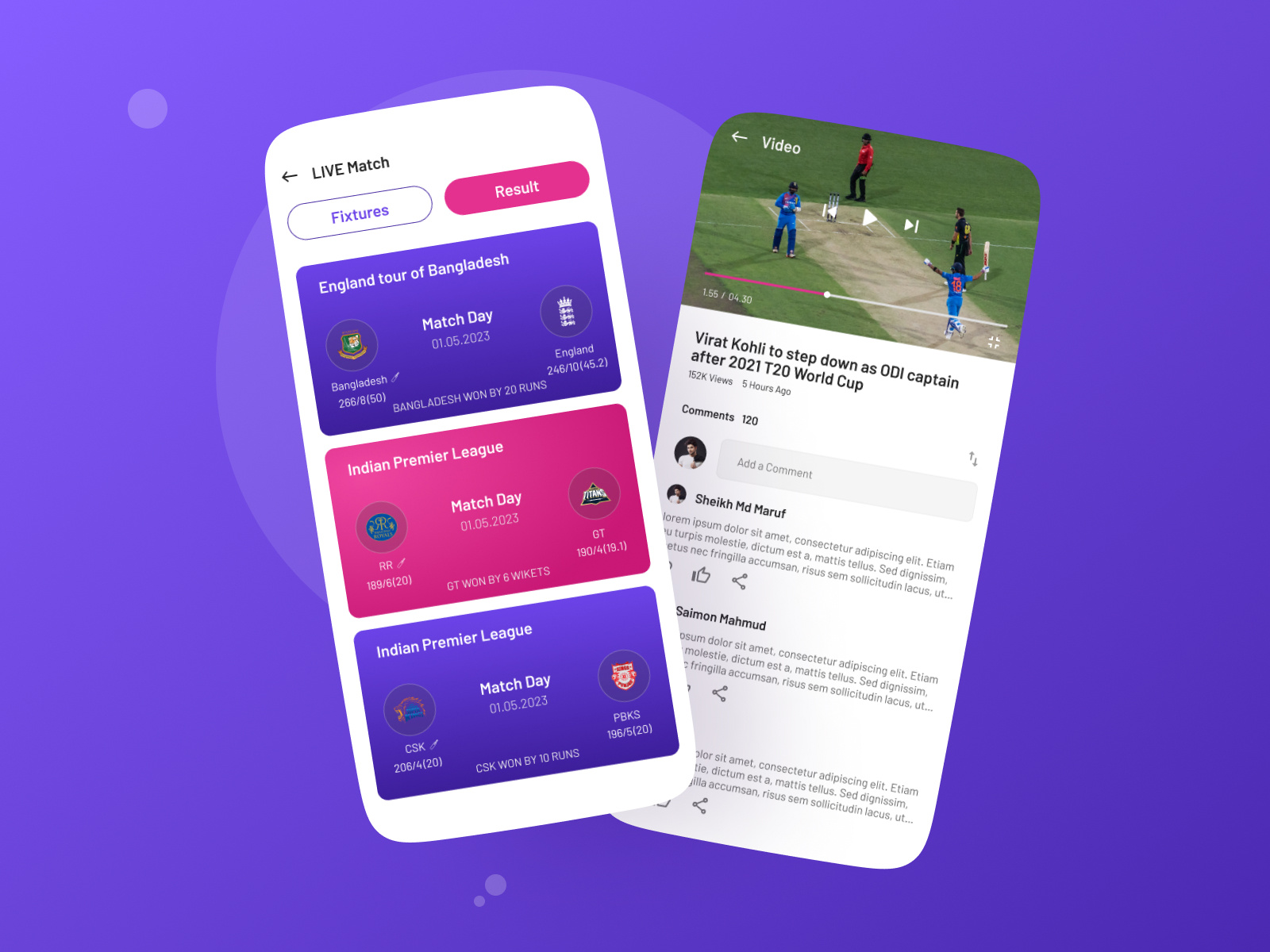 CricFan- Live Cricket and score by Asiq M. for Netro Systems on Dribbble