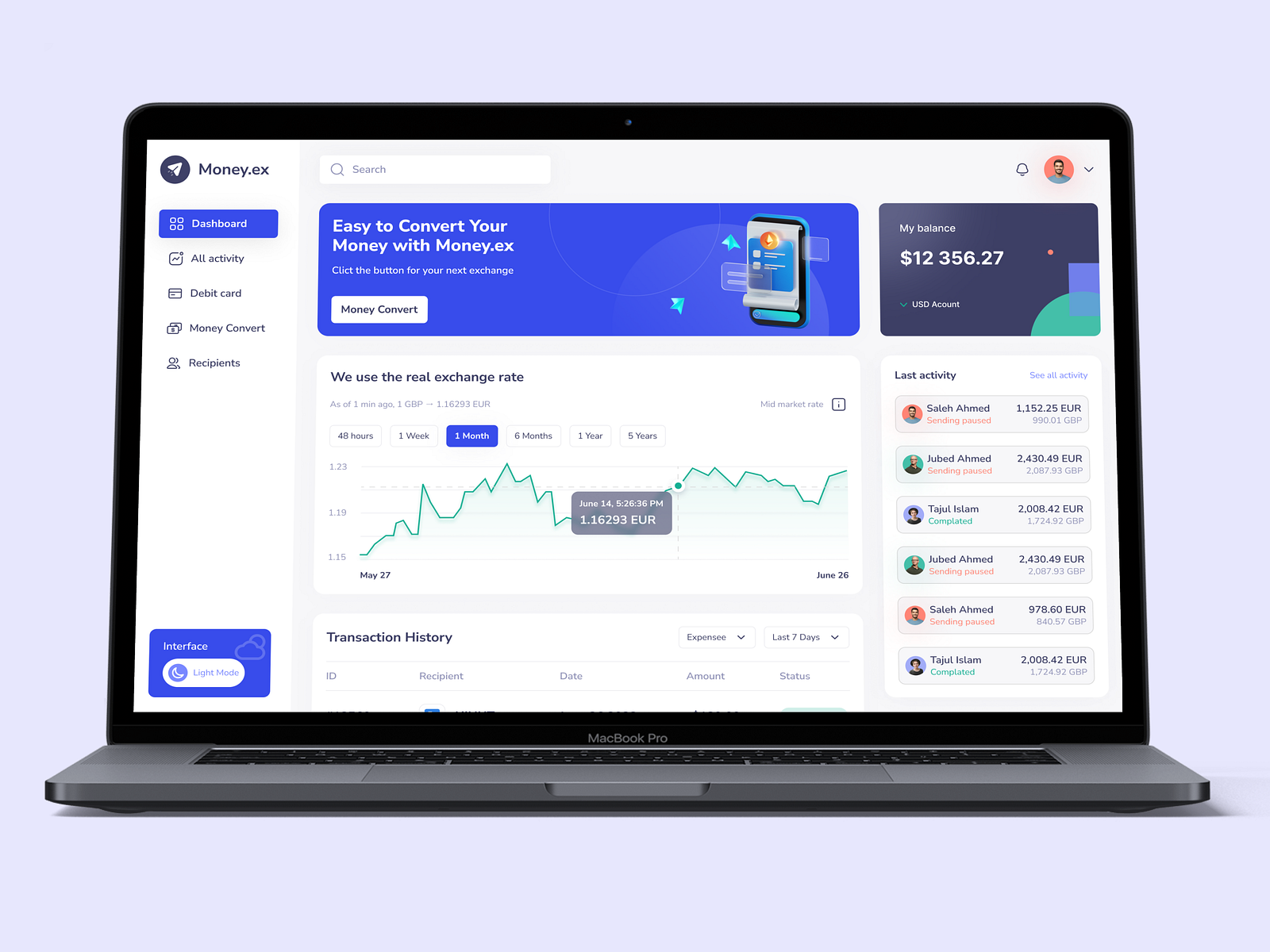 Money Exchange Dashboard Design by Sohail Karim on Dribbble