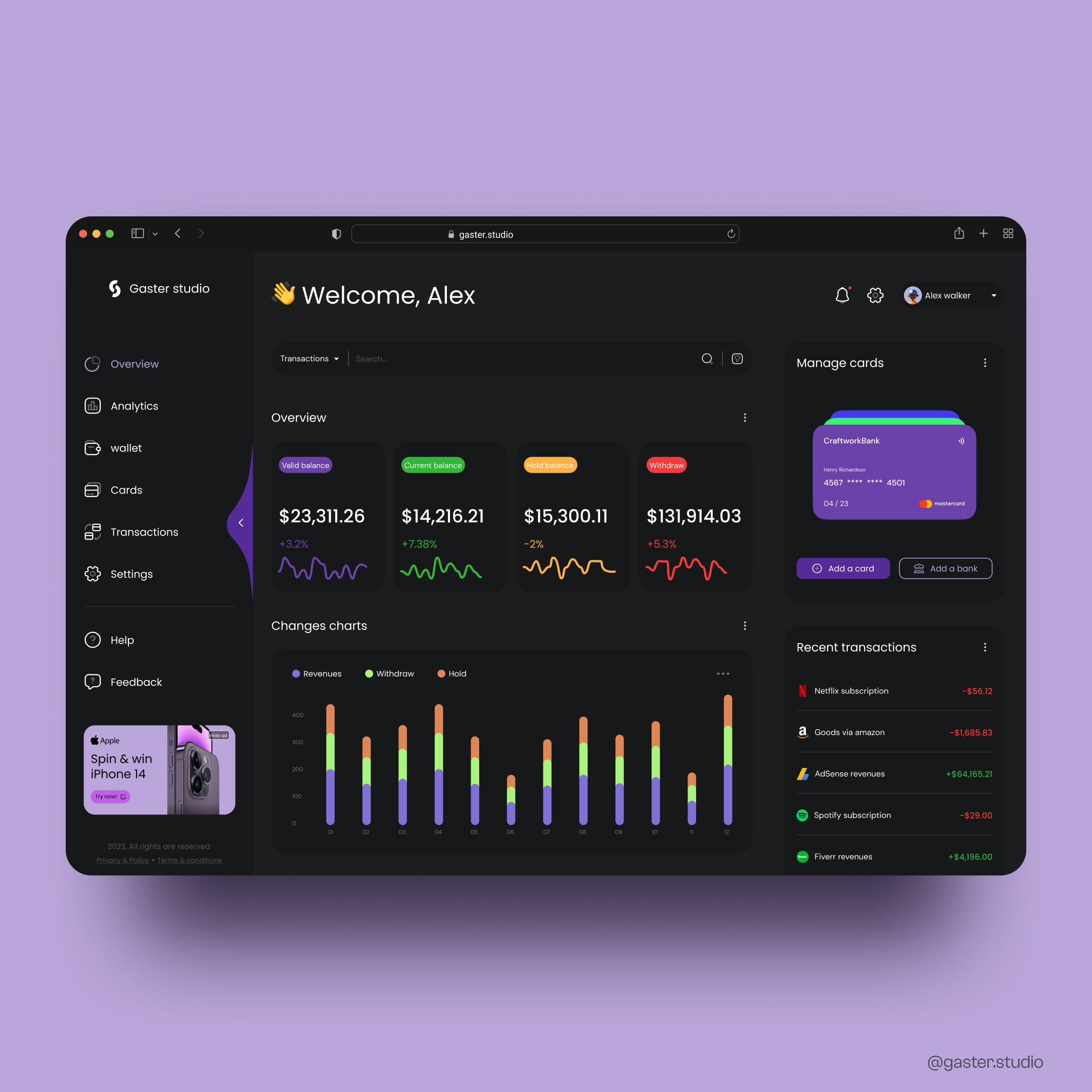 Banking app dashboard design concept by Gaster Studio on Dribbble