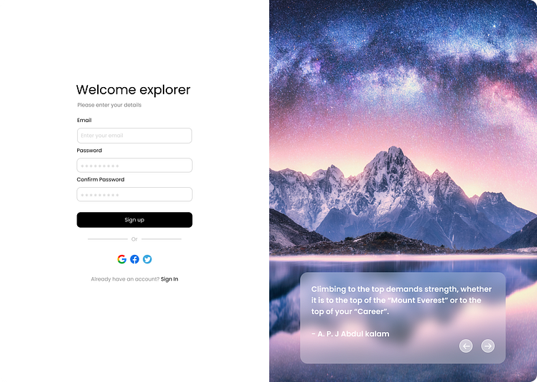 A simple Signup page by Nithish Kumar on Dribbble