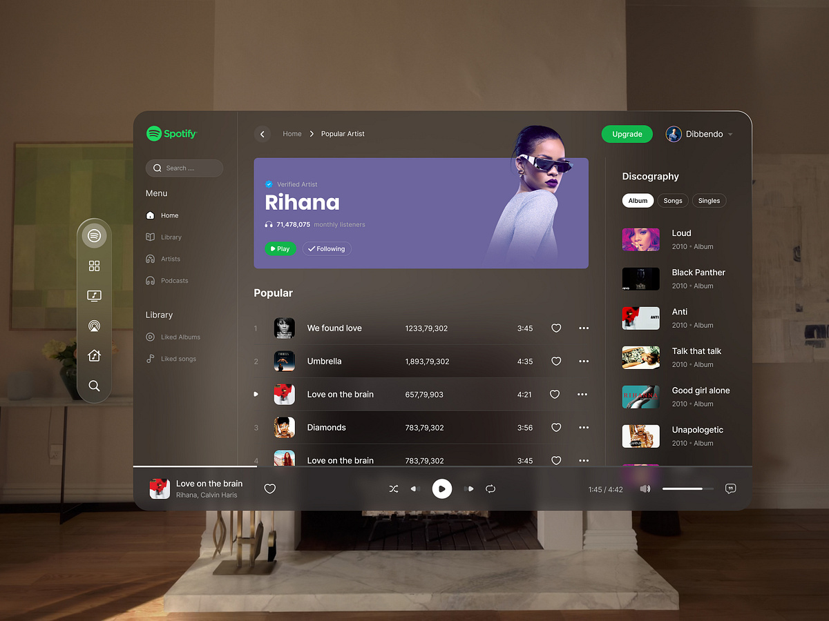 🍎 Vision Pro - Spotify design by Dibbendo on Dribbble
