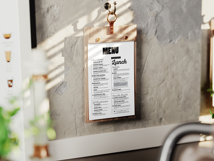 Hanging Wooden Menu Holder Mockup PSD by StreetD on Dribbble