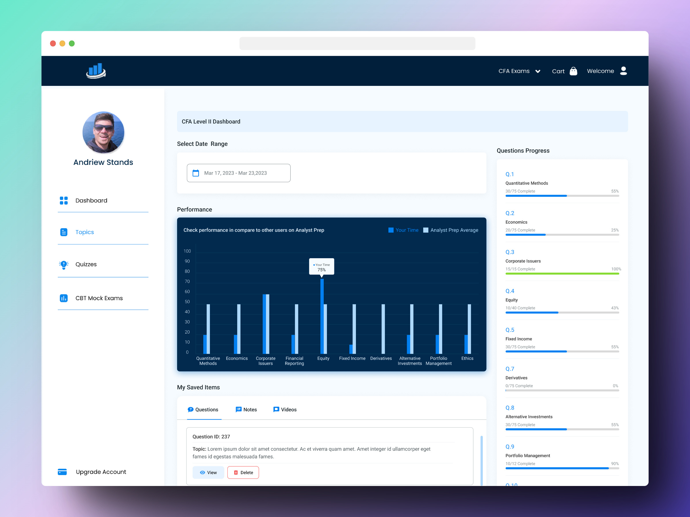 A view of the LMS dashboard by Taher Badshah on Dribbble