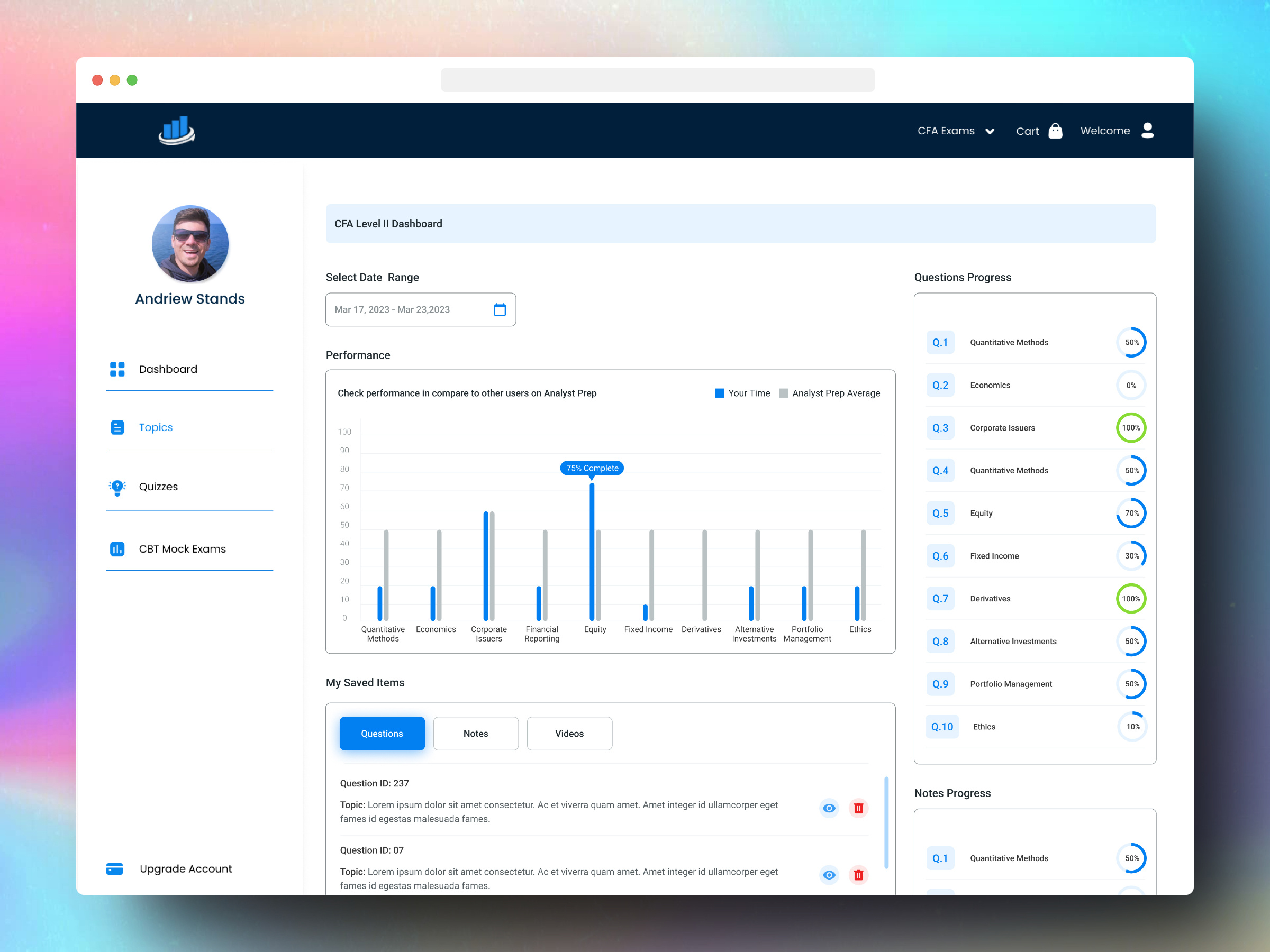 A view of the LMS dashboard by Taher Badshah on Dribbble
