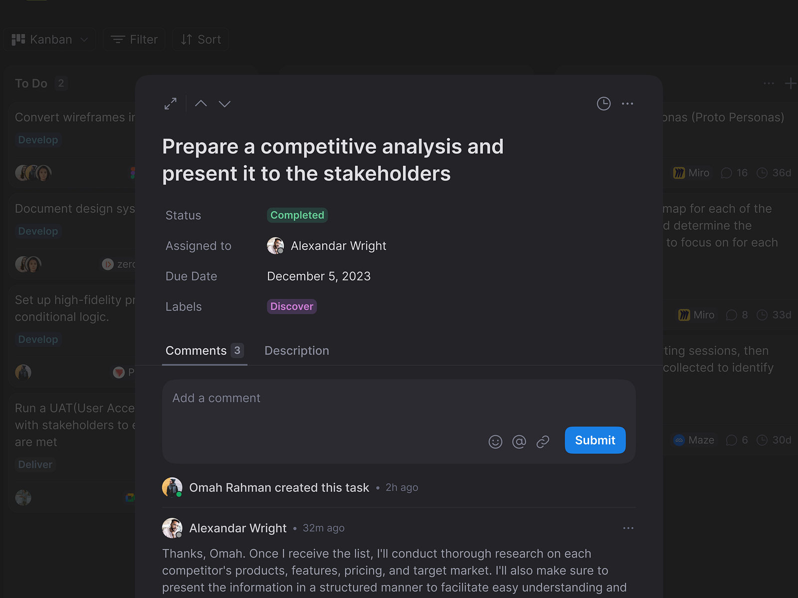 Task and comments modal: Dark Mode by Jin Yong on Dribbble