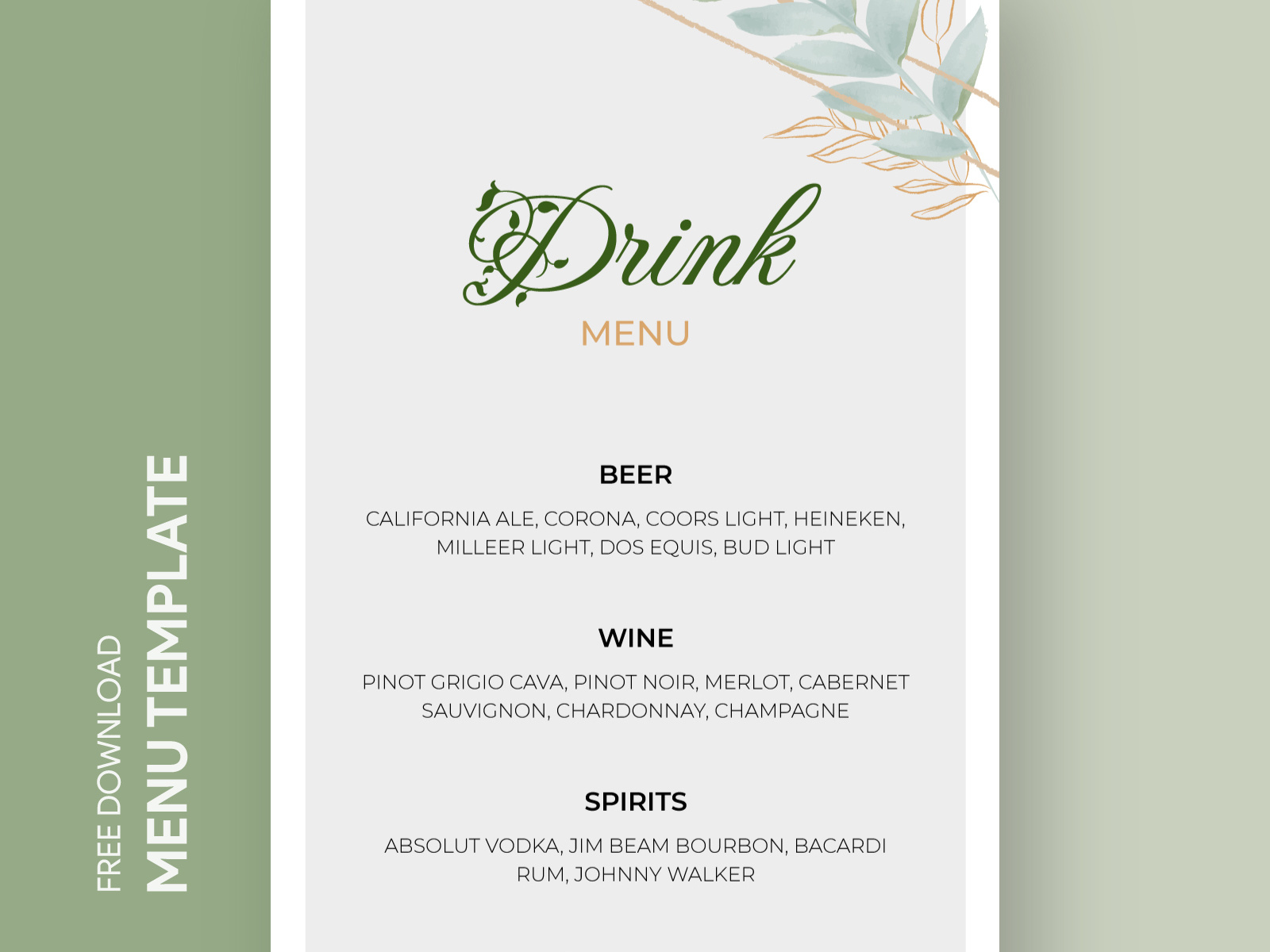 Drink Menu Templates Free Printable