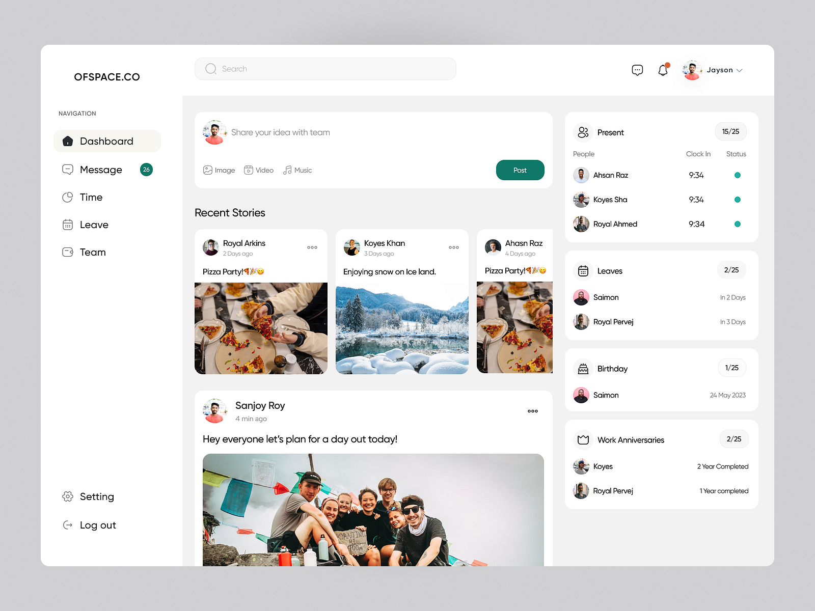 Employee Dashboard Feed UI by Ofspace SaaS for Ofspace on Dribbble