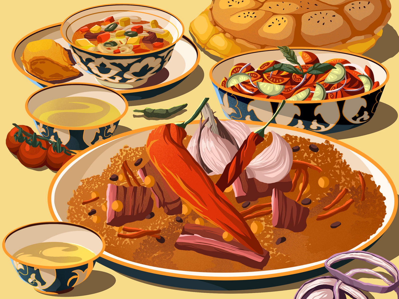 Uzbekistan cuisine by Lee Art on Dribbble