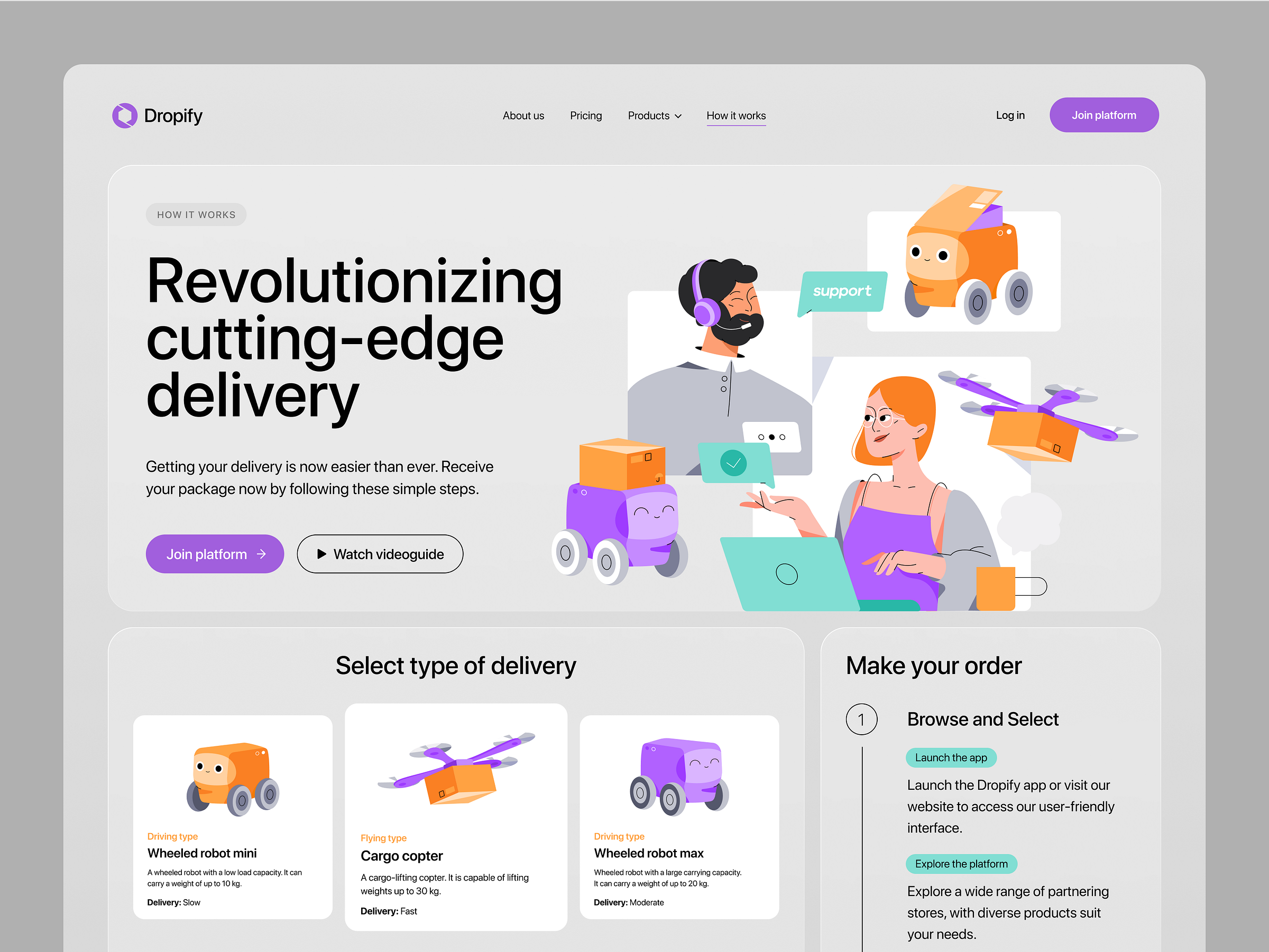 Dropify - How it works page by Bogdan Falin for QClay on Dribbble