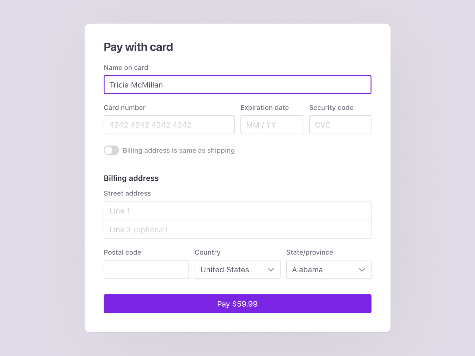 Card payment form by Emmie Päivärinta on Dribbble