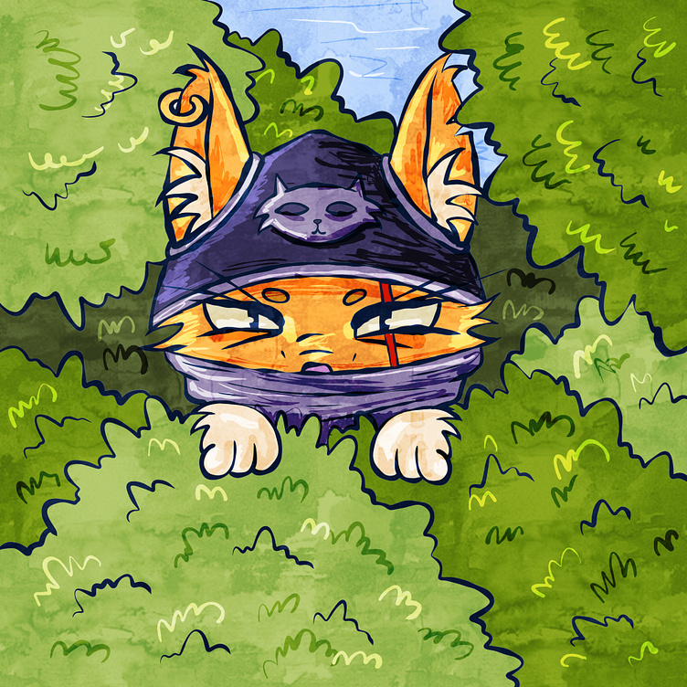Assassin fox sitting in ambush in bush by Taras Dubov on Dribbble