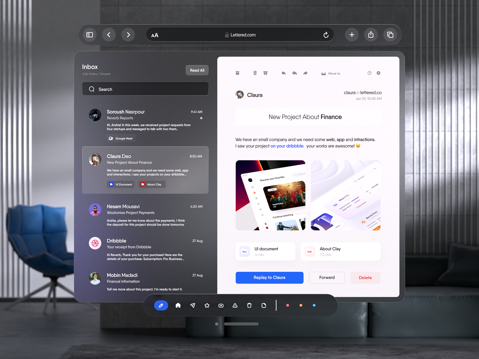 Lettered Email App - Apple Vision OS by UnArshia for Duxica on Dribbble