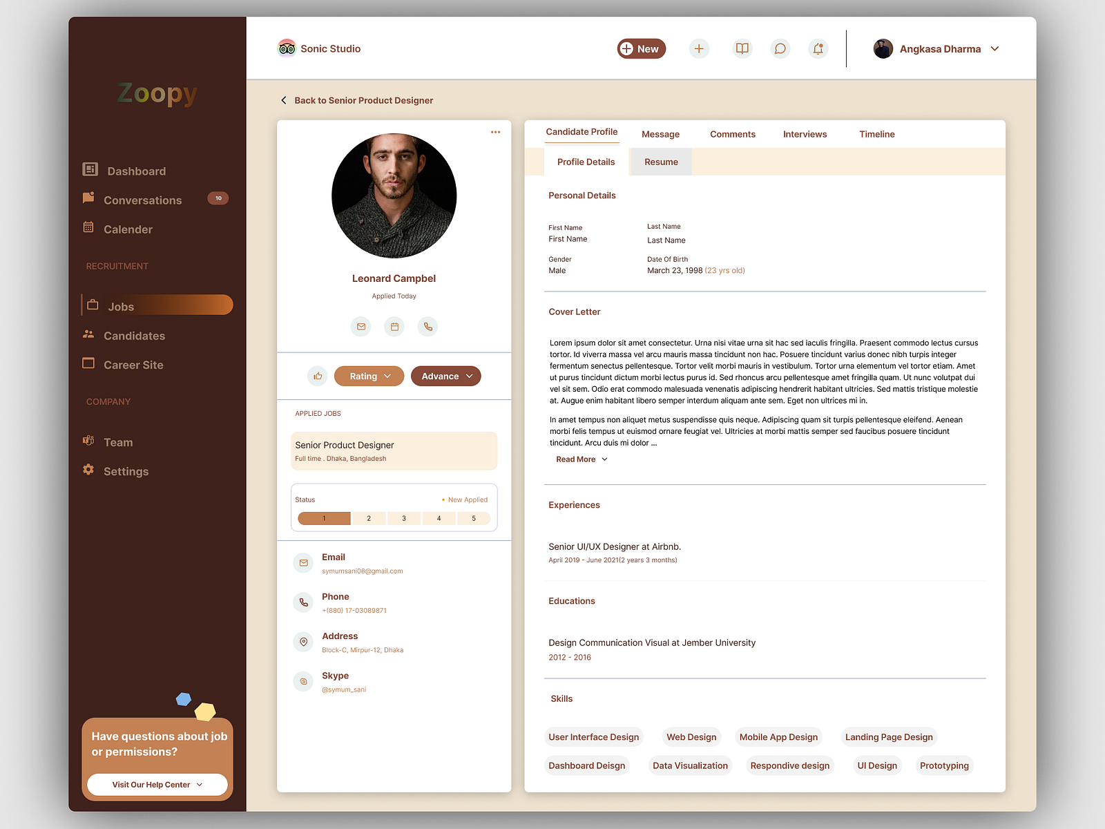 Recruiting Software - Candidate Details Page by Abdullah Symum on Dribbble