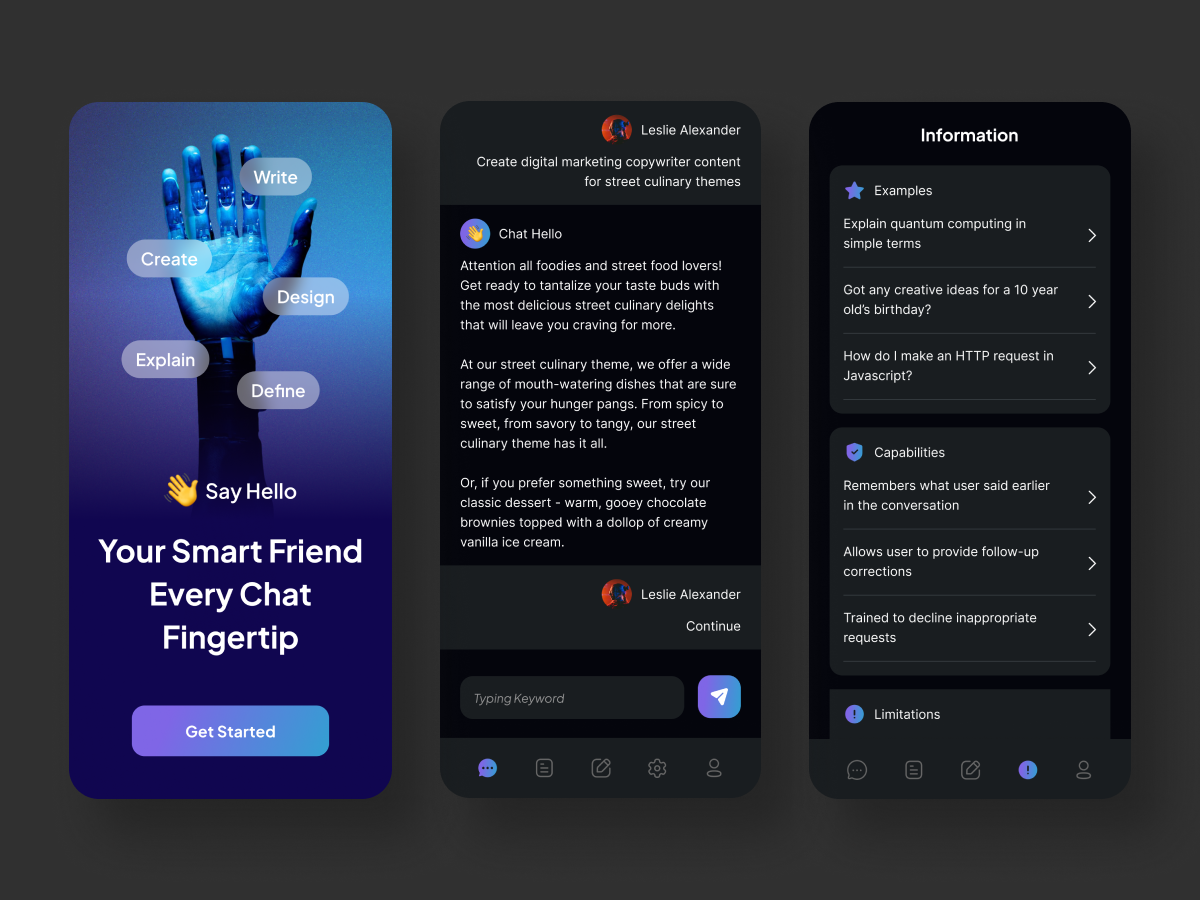 Say Hello - Smart Chat Assistant Dark Mode by Ipanadh on Dribbble