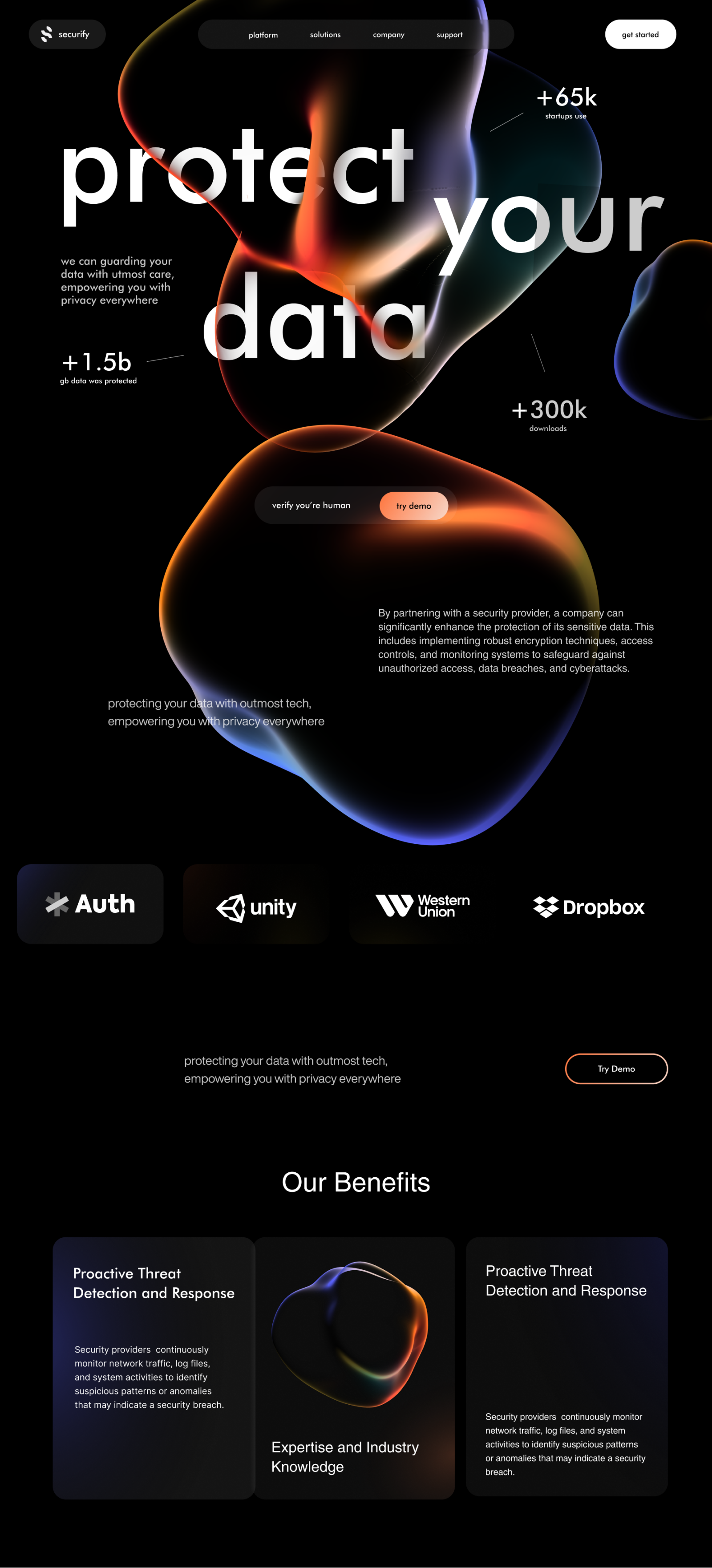 Data Security Company Landing Page by Levi Wilson for QClay on Dribbble