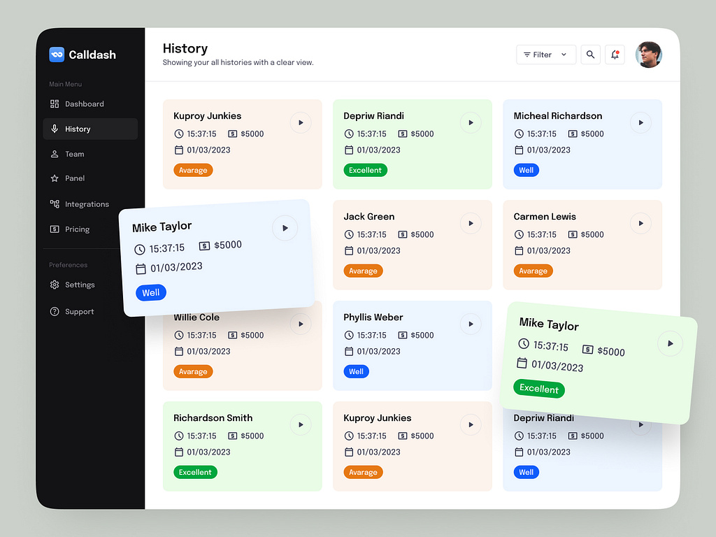 Dashboard History UI Design by Md. Shahadat Hussain for DroitLab on ...