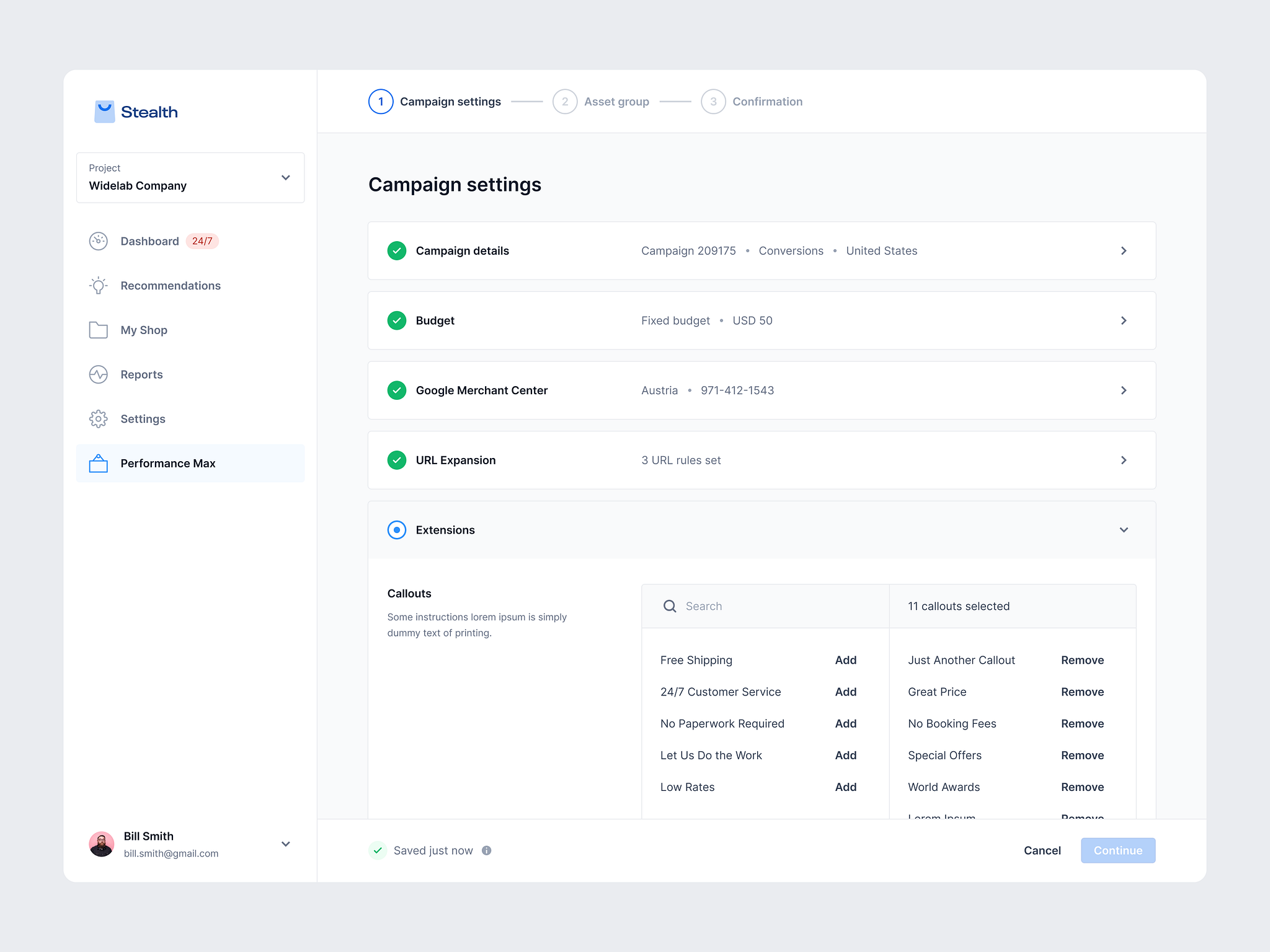 Campaign Creation Flow 3/3 by Mateusz Wozniak for widelab on Dribbble
