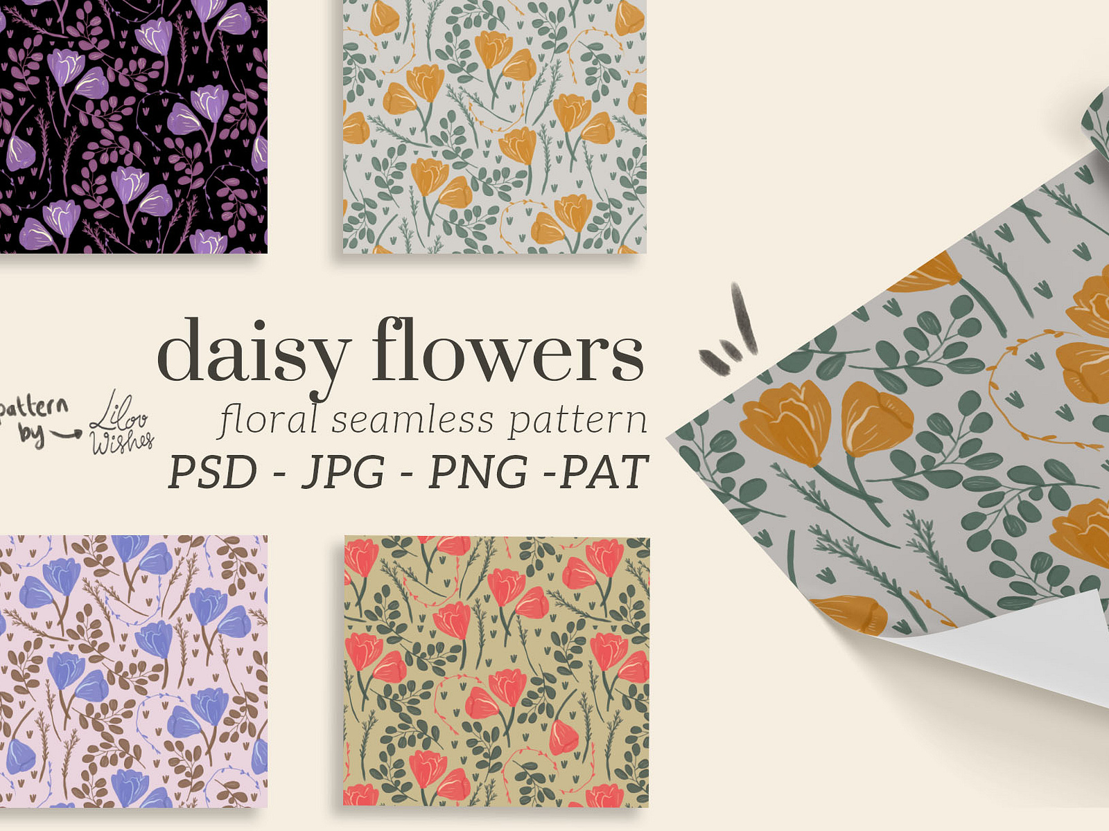 Daisy Flowers Seamless Patterns by Lovi on Dribbble