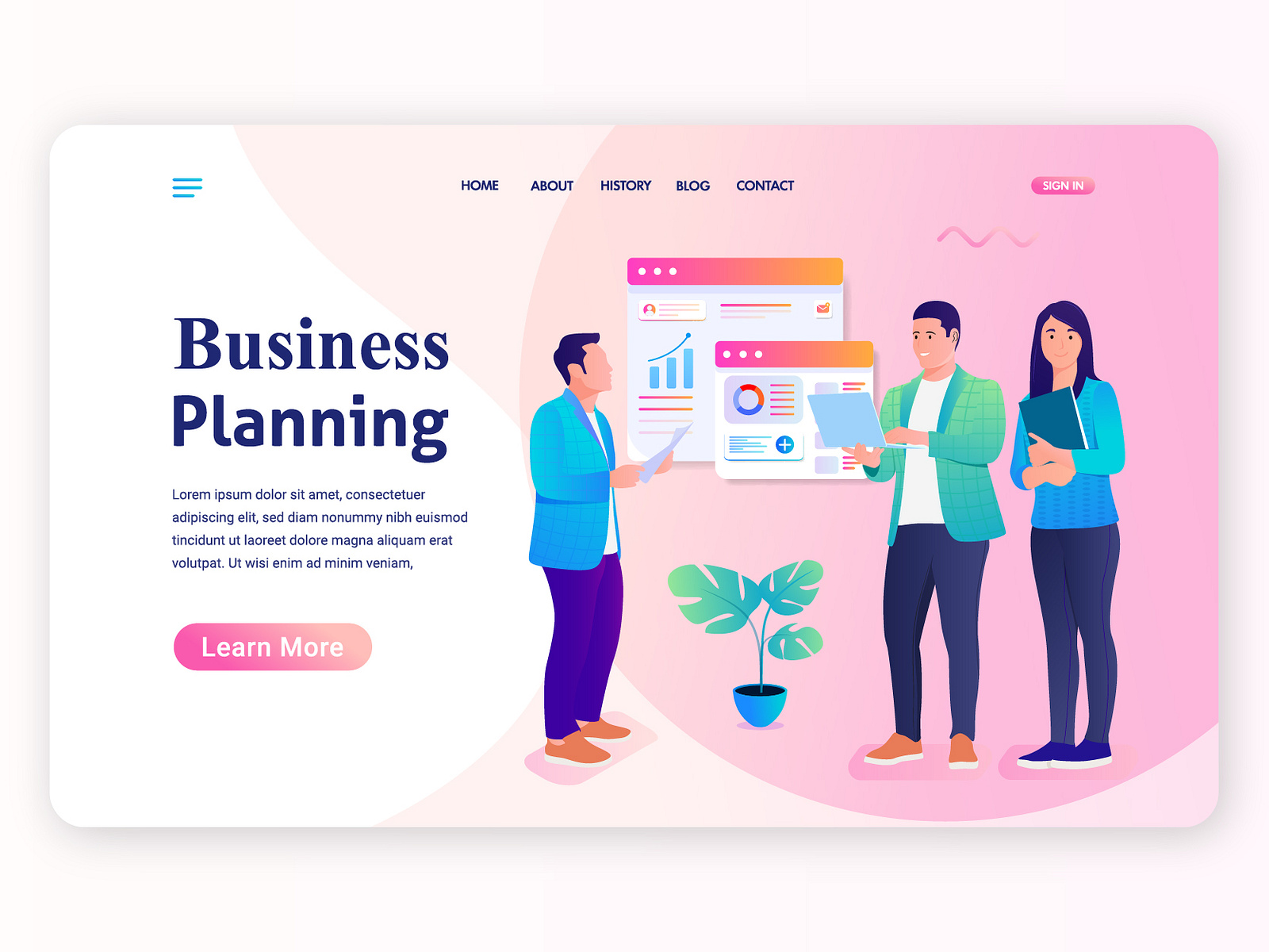Business planning flat vector illustration for landing page by Bisnu ...