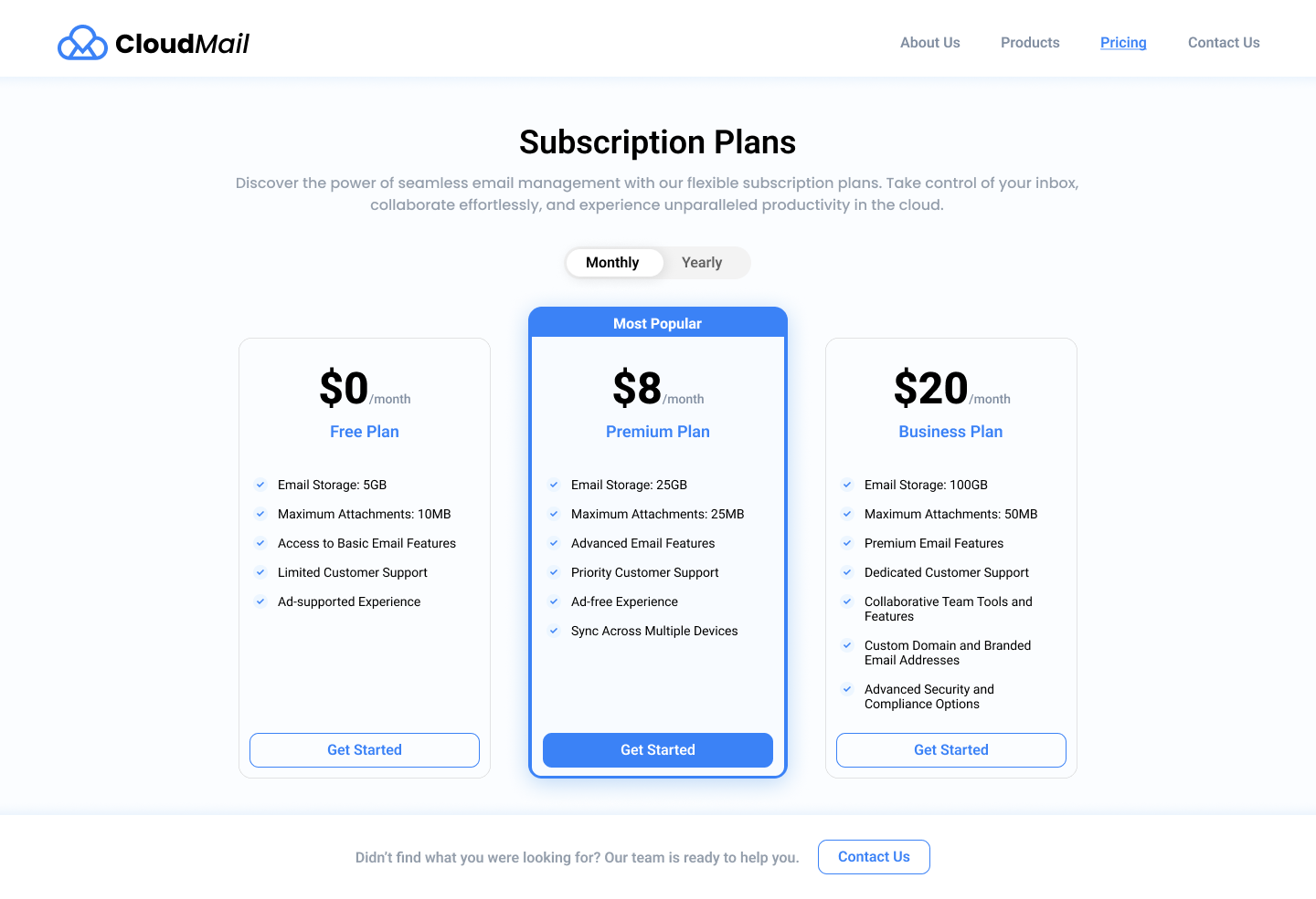 CloudMail Subscription Plan UI Design by Kavinda Liyanage on Dribbble