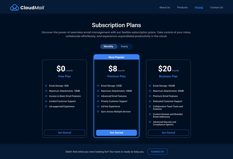 CloudMail Subscription Plan UI Design by Kavinda Liyanage on Dribbble