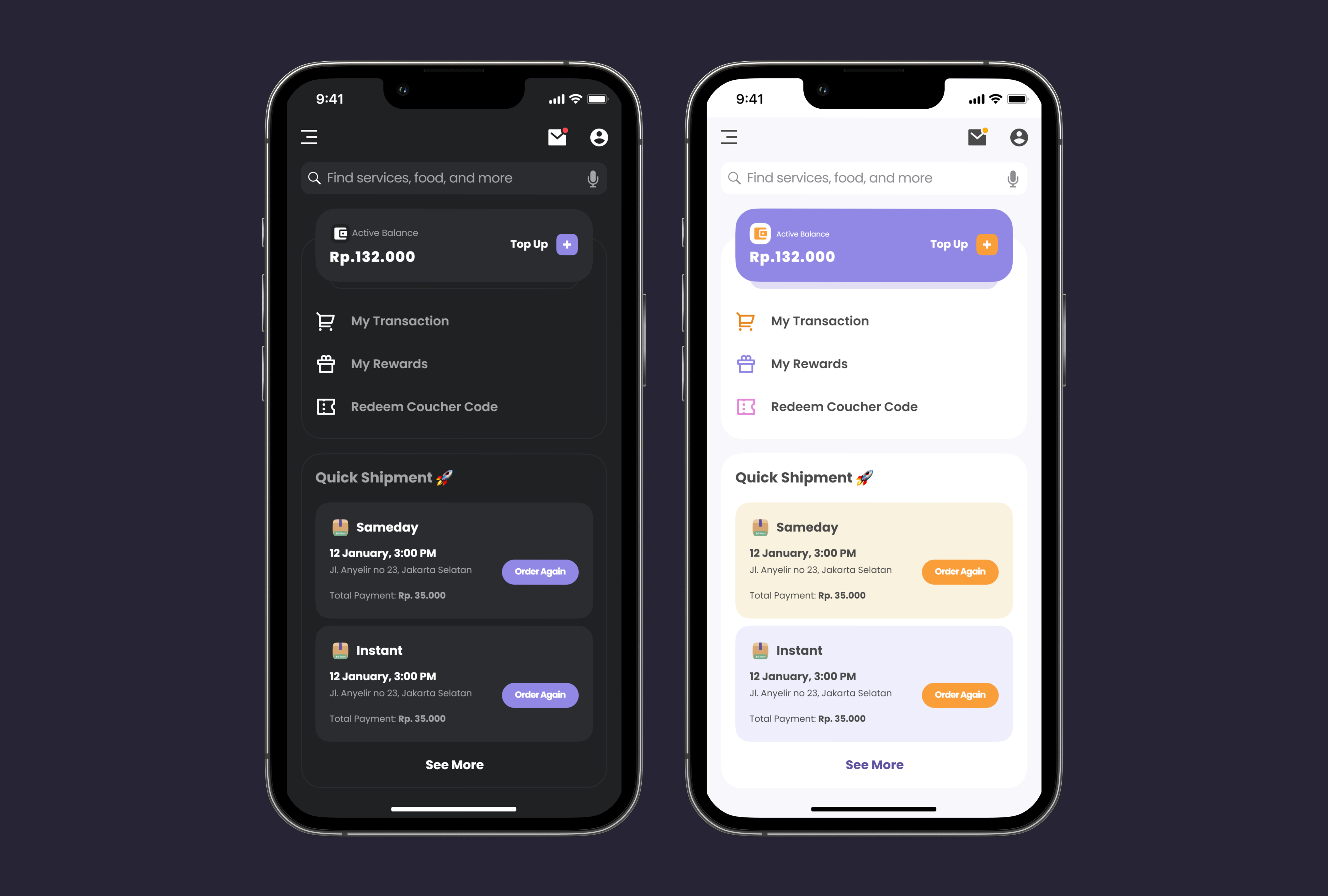 Dark Mode and Light Mode themes of Paxel app by Lutfi Aziz on Dribbble