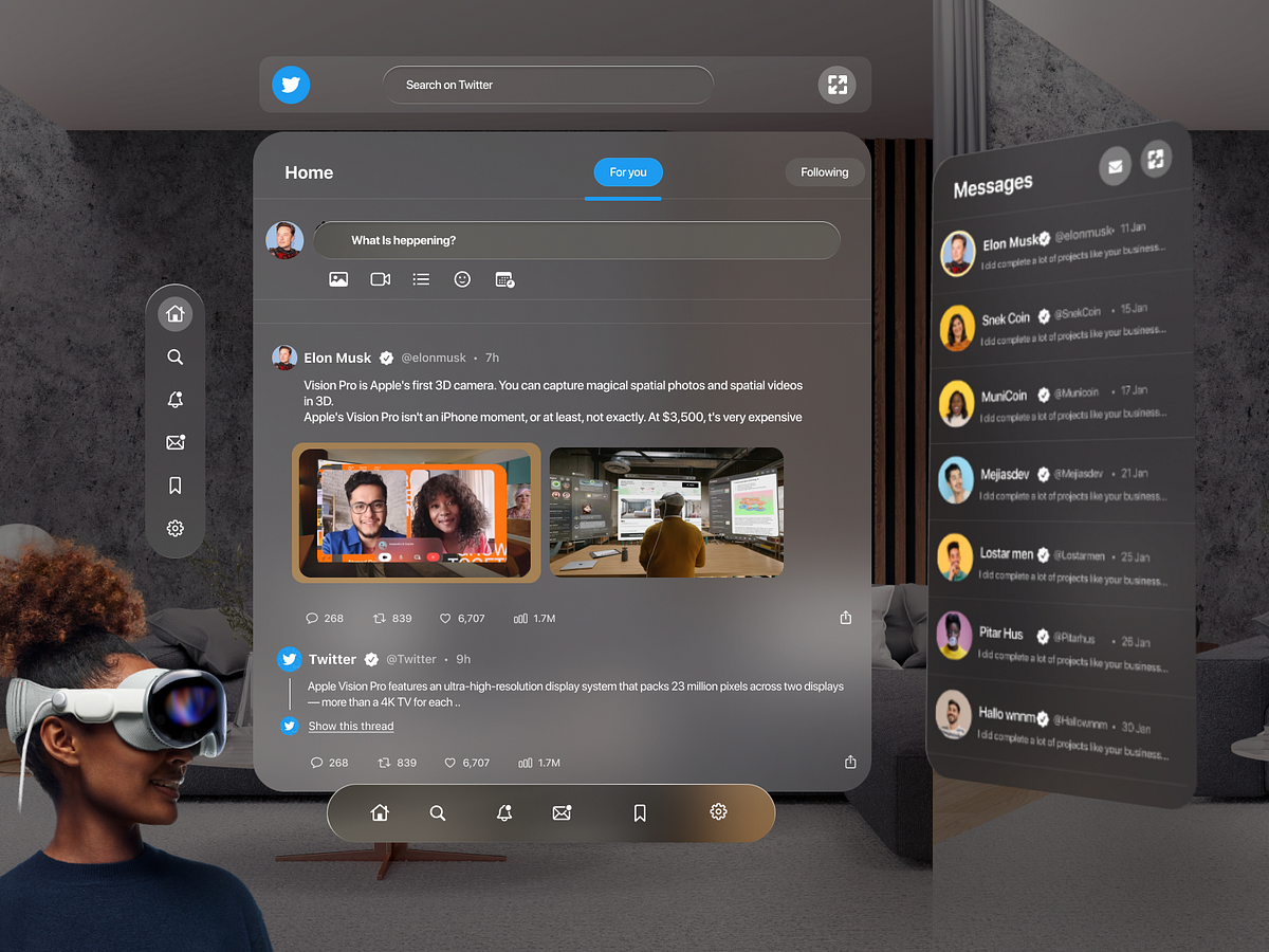 Spatial UI Design: Apple Vision Pro - Twitter UI by Abu Bokkor Siddik ...