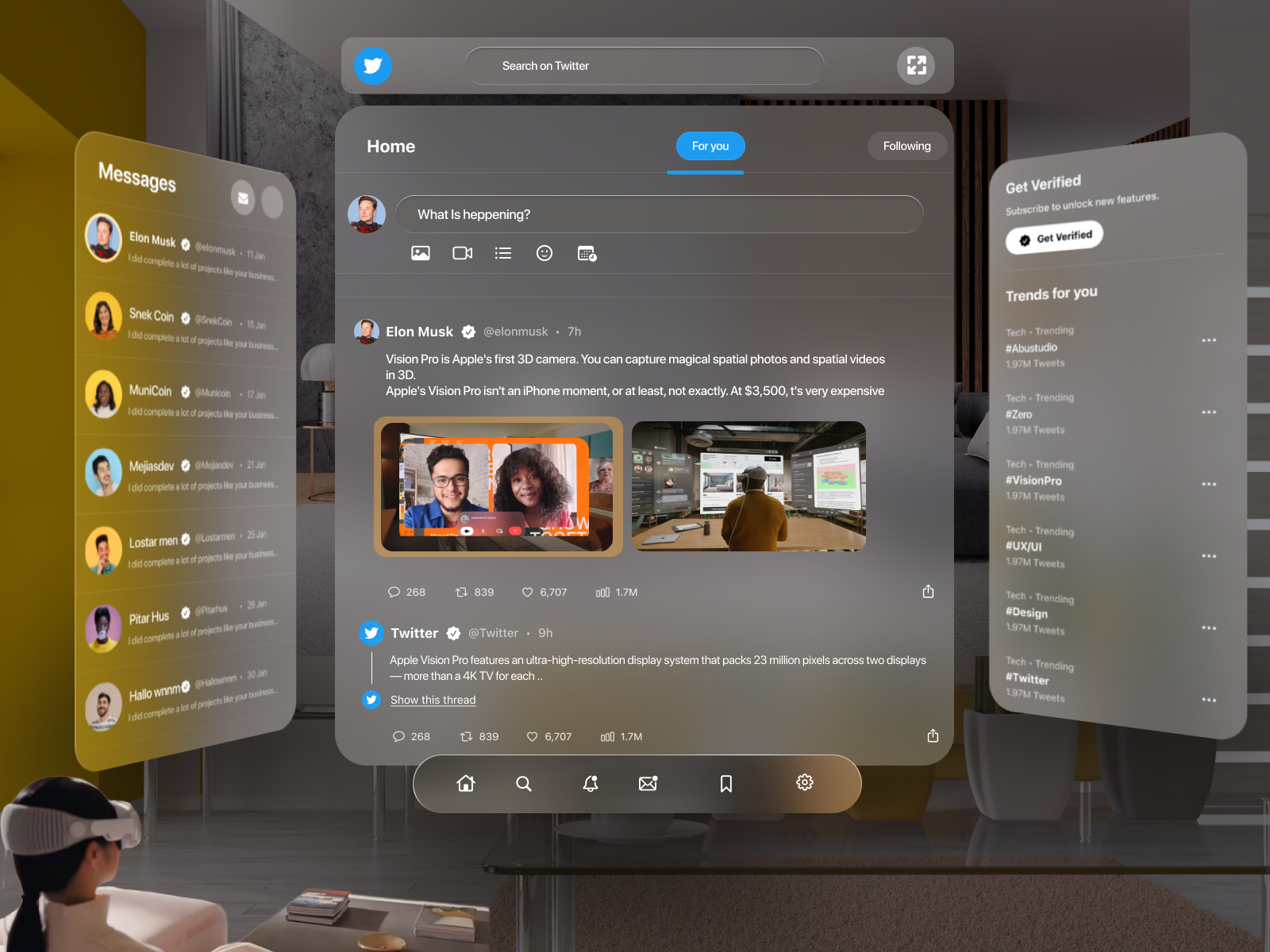 Spatial UI Design: Apple Vision Pro - Twitter UI by Abu Bokkor Siddik ...