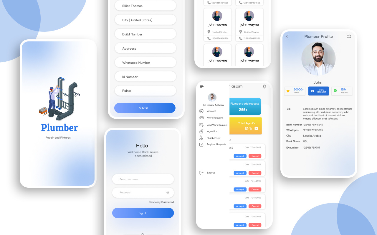 Plumber App UI by Tania on Dribbble