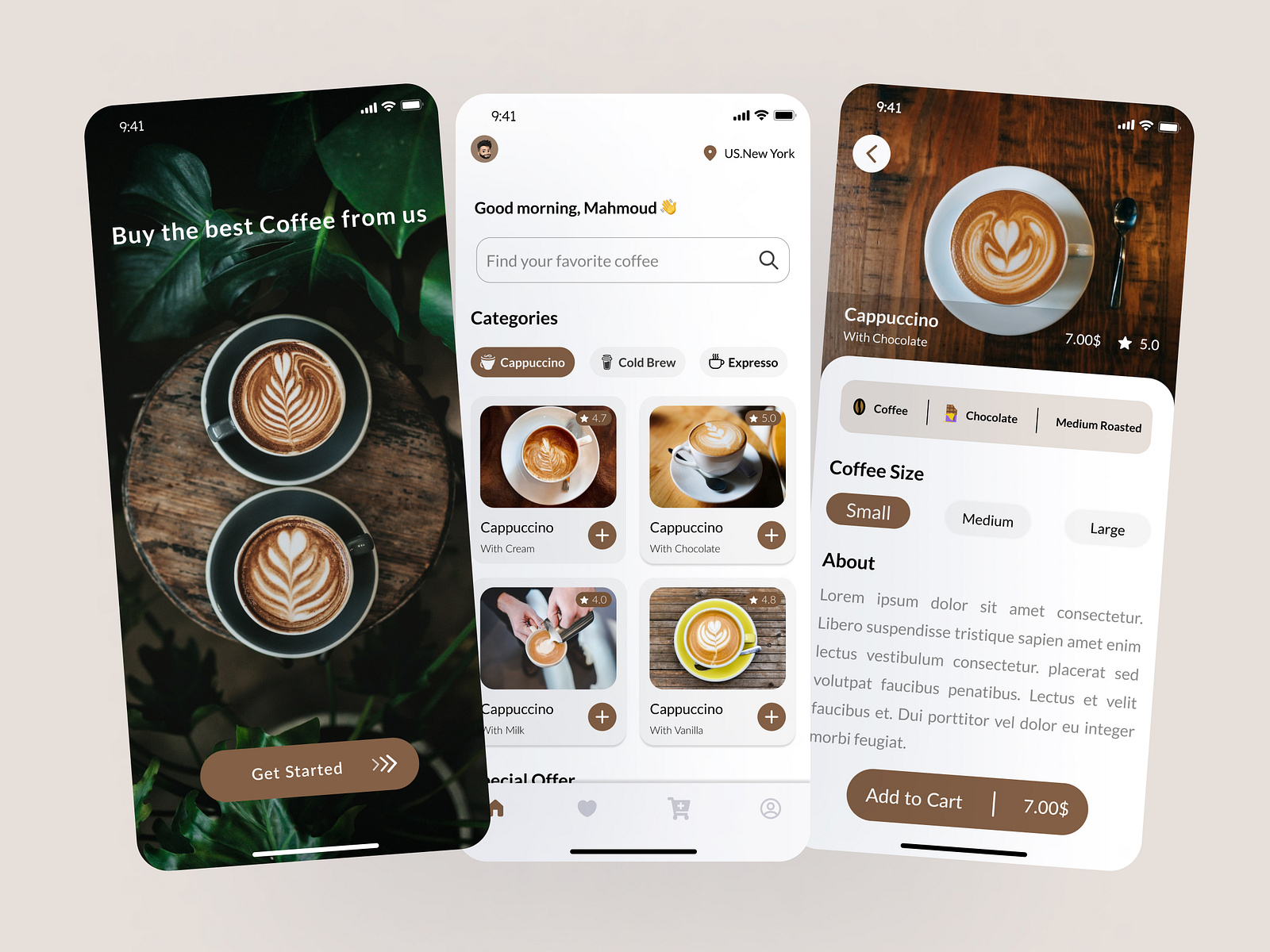 Coffee Order App - Splash - Home -Drink page Screens by Mahmoud Fare on ...