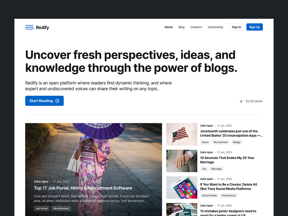 Blog UI designs, themes, templates and downloadable graphic elements on ...
