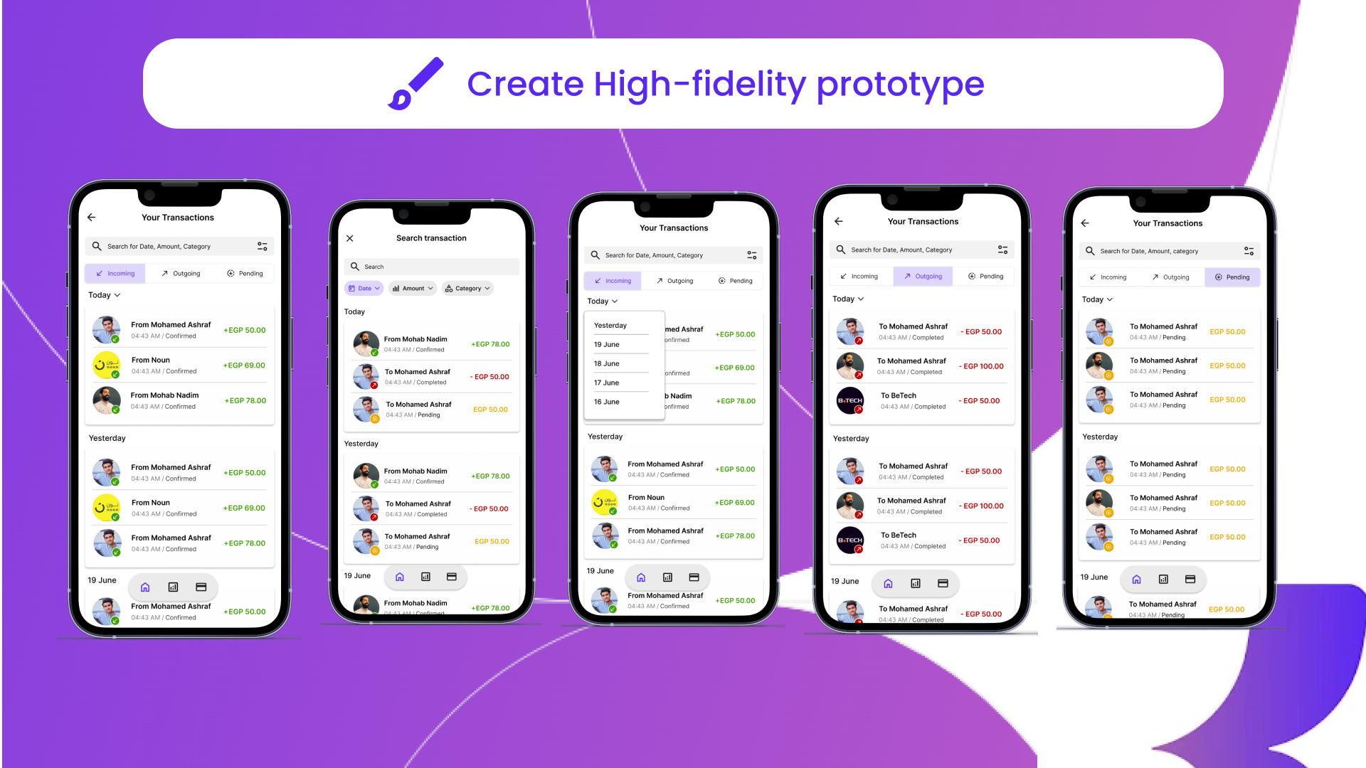 Transaction History screen by Mohamed Ashraf on Dribbble
