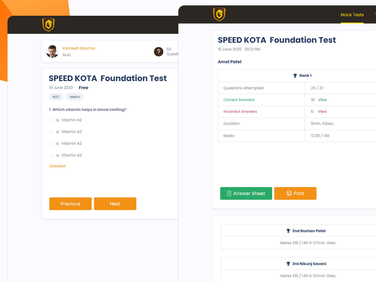 Mock Test Website by Kalpesh Chhowala on Dribbble
