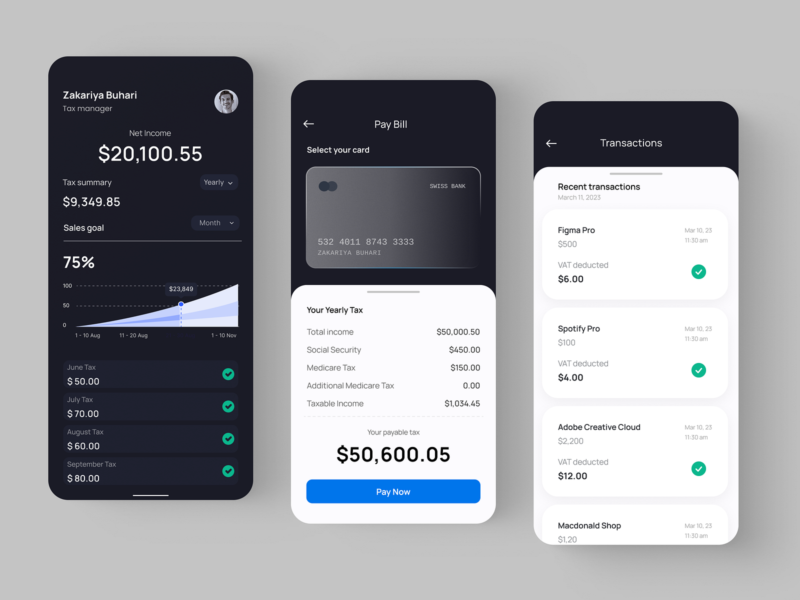 Tax manager mobile app by Zakariya Buhari on Dribbble
