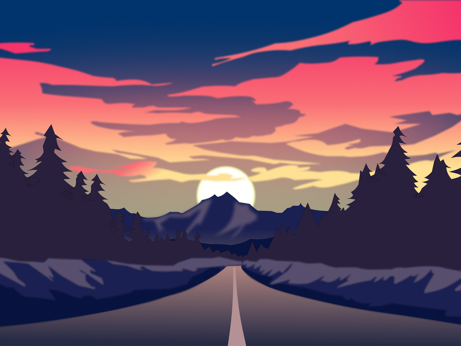 Road on Sunset Vector art by Jayveersinh Mahida on Dribbble