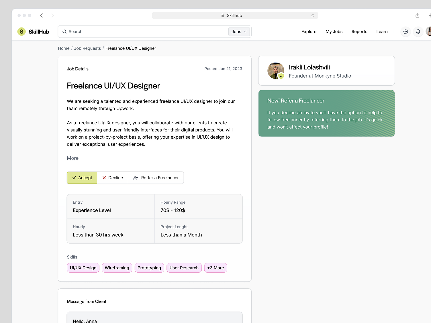 Online Freelancing Platform by Irakli Lolashvili for Monkyne on Dribbble