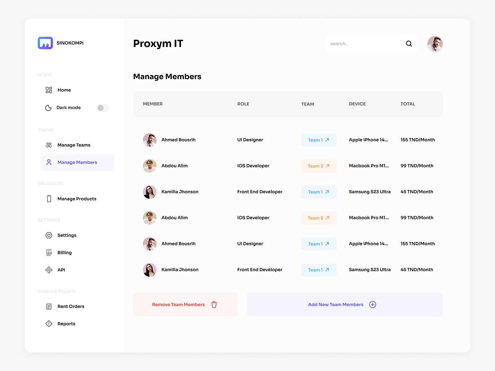 Dashboard Manage Members - UI Exploration by Ahmed Bousrih on Dribbble