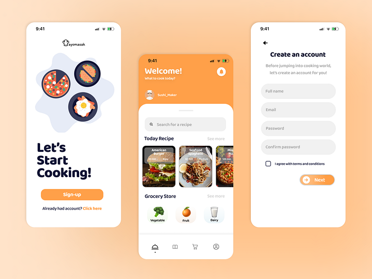 Cooking Application UI Design by Natzwa Naura on Dribbble
