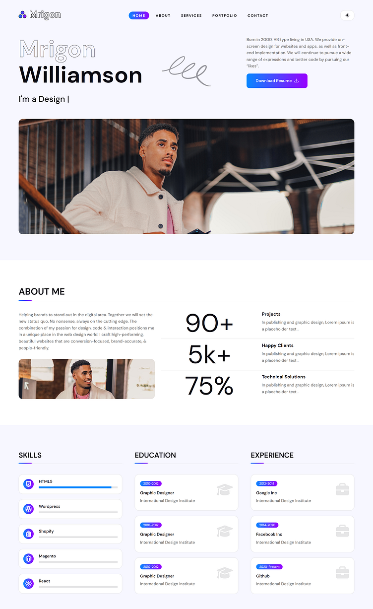 Mrigon – Bootstrap 5 Personal Portfolio by pxdraft on Dribbble