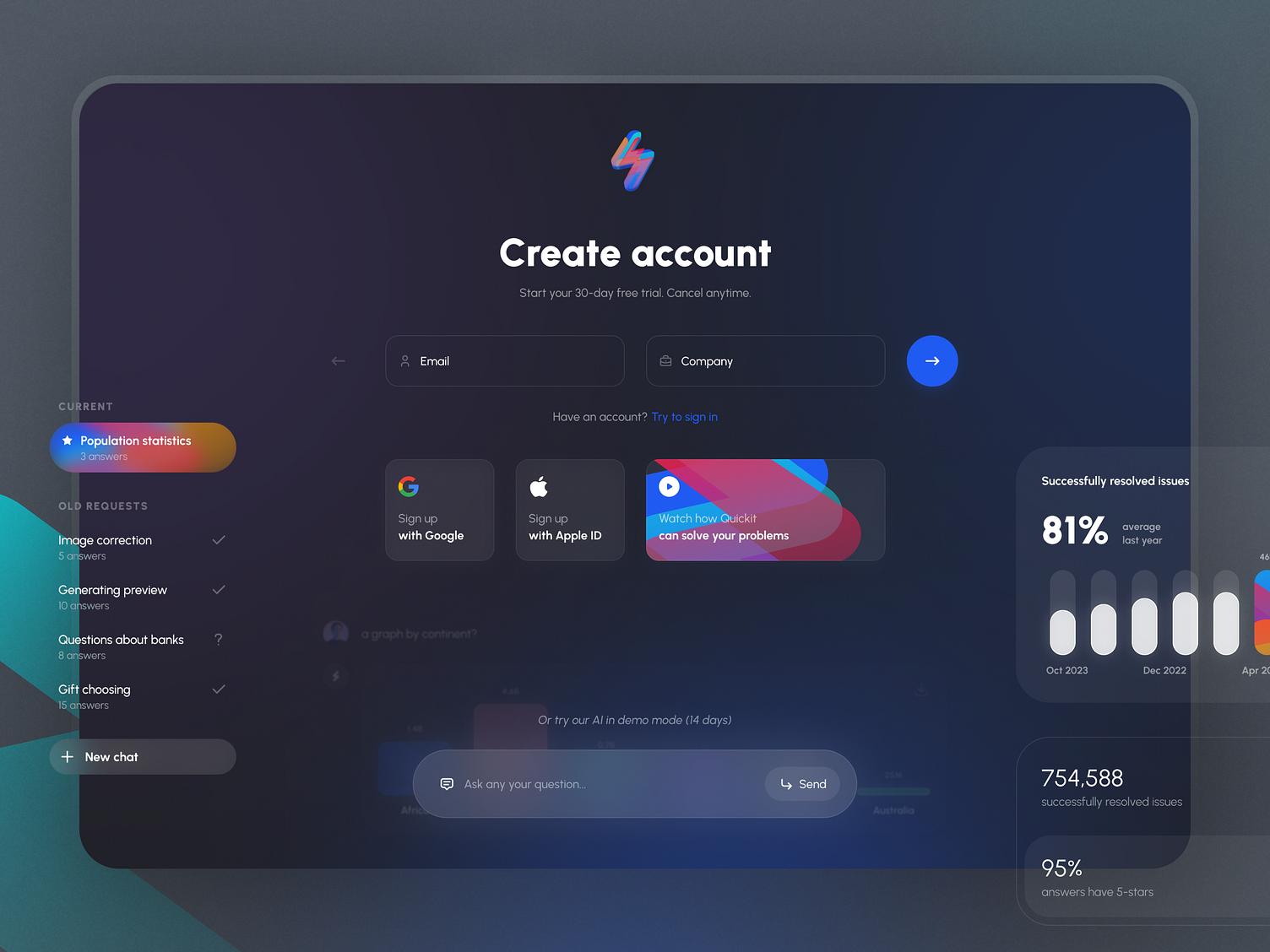Quickit - Sign Up for AI Interfaces & Dashboards by Nikolay K. on Dribbble