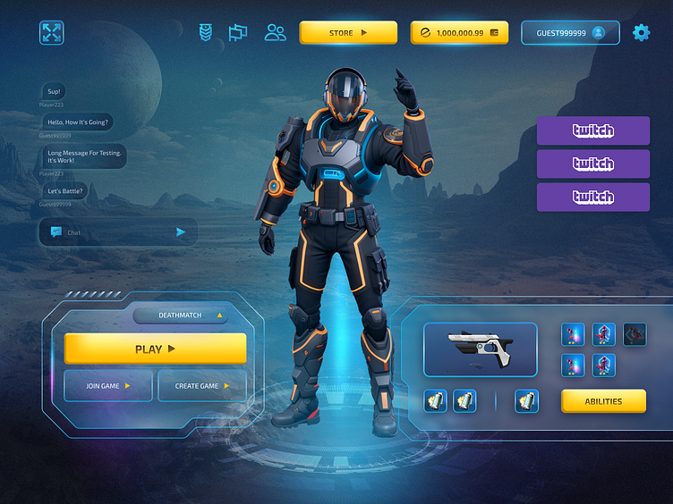 Sci-Fi Multiplayer Shooter: Main menu screen Game UI Design by Ihnatov ...