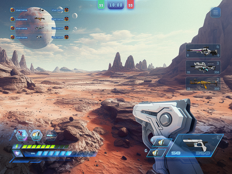 Sci-Fi Multiplayer Shooter: Gameplay screen Game HUD Design by Ihnatov Valentyn on Dribbble