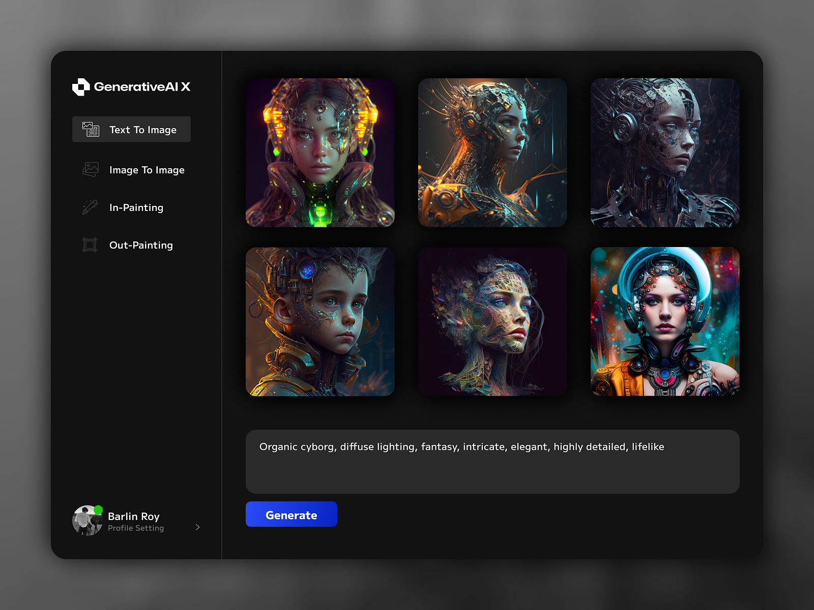 AI image generator dashboard by Cashew Designs on Dribbble