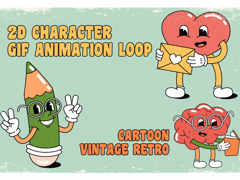 Create 2d character gif animation loop, cartoon vintage retro by venia ...