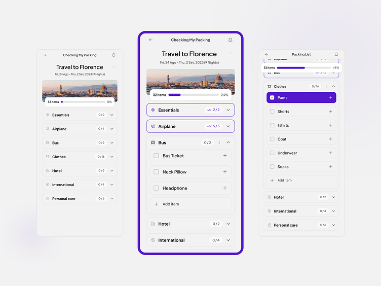 Travel Checklist App by Alex Lima on Dribbble