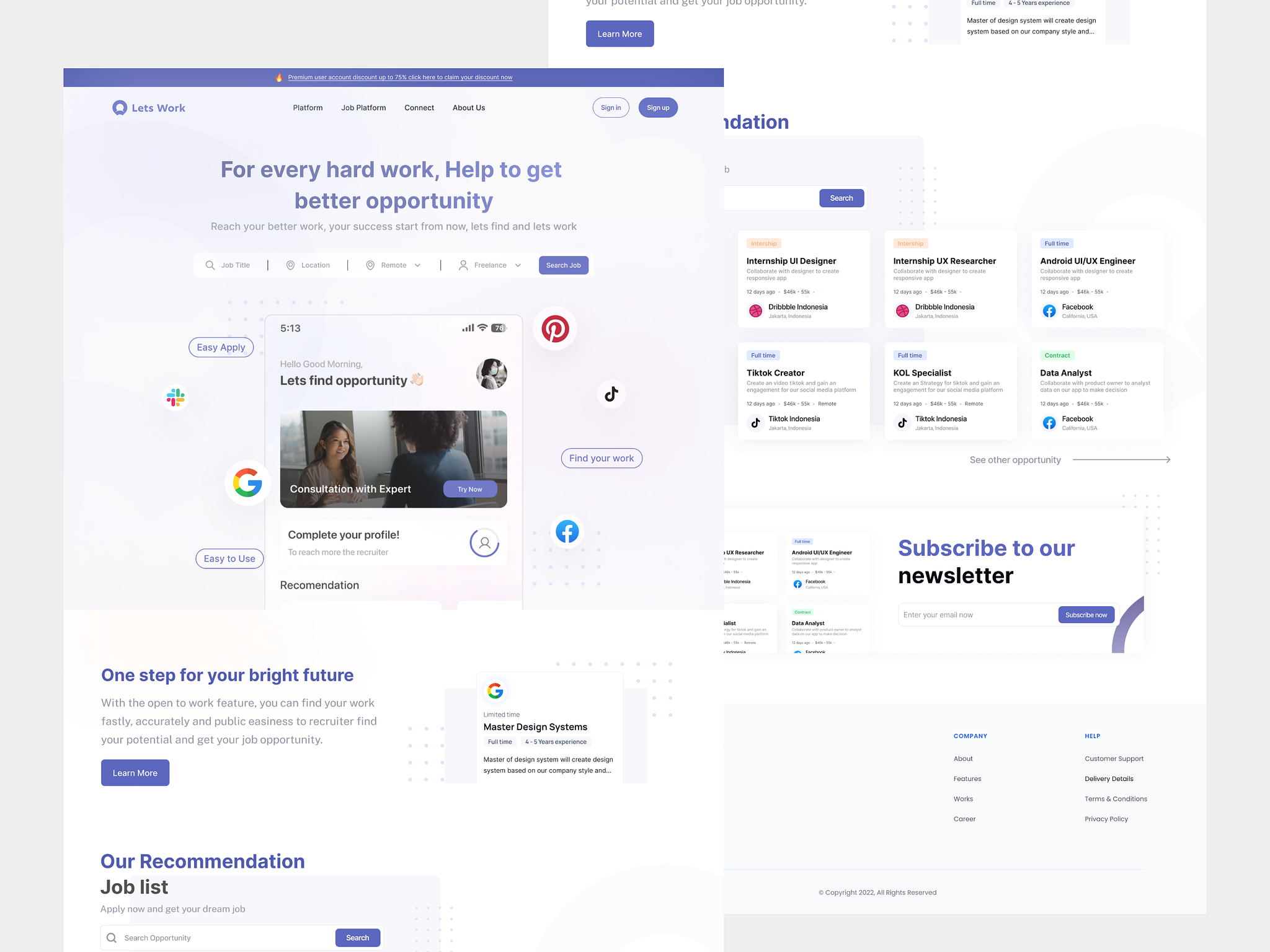 Letswork - Job Portal Landing Page UI by Hisyam Hawari for Matriks ...