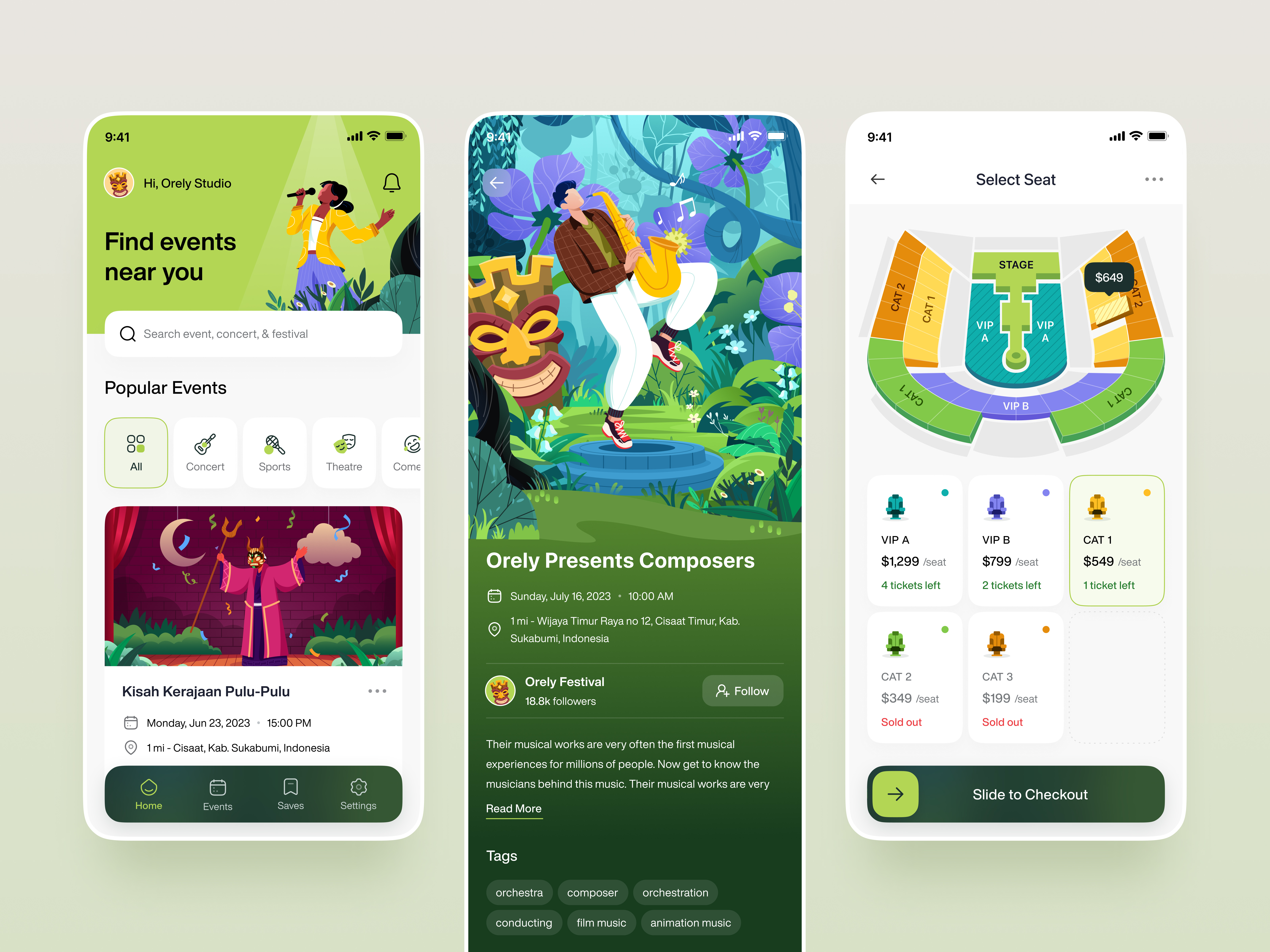 Event Tickets App UI Illustrations by Budiarti R. for Orely on Dribbble
