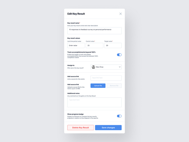 Edit Key Results modal by Kalungi on Dribbble