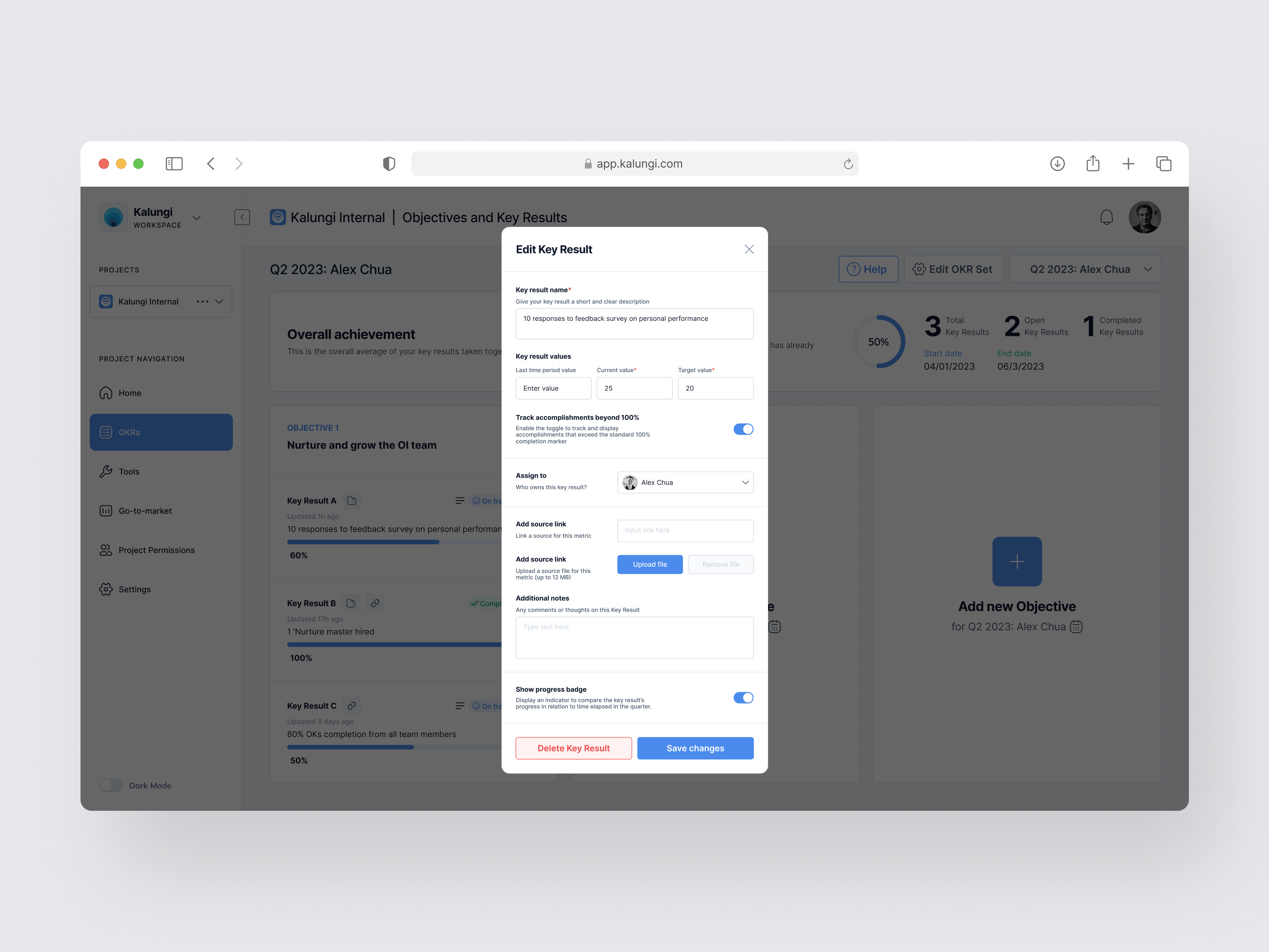 Edit Key Results modal by Kalungi on Dribbble